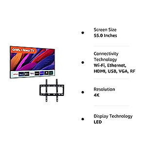 ONN. 55'' 4K UHD HDR10 Smart TV Includes Wall Mount No Leg Stands (Renewed), 100012586