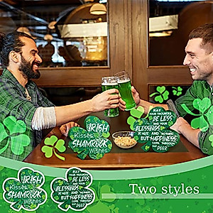 2 Pcs St Patrick's Day Table Wooden Signs Shamrocks Ornaments Irish Themed 5.91x5.78 Inch Lucky Tabletop St. Patrick's Table Decor Rustic Wood Centerpieces Green Shamrock Blocks Office Home Decor