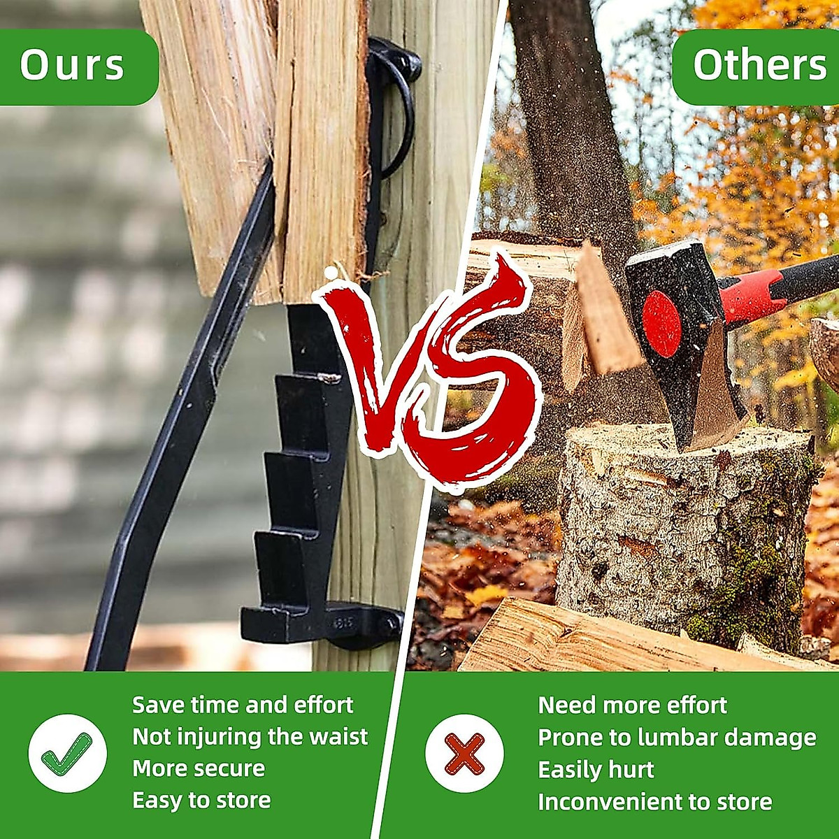 ABX Kindling Splitter, Log Splitter, Wood Splitter Cutter Heavy Duty, Wall Mounted Carbon Steel Firewood Splitter, with Firewood Storage Bag*1, Storage Loop*1, Gloves*2