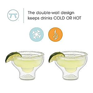 Outset Stemless Margarita Glasses Double Wall, Borosilicate Glassware 2 Count (Pack of 1)