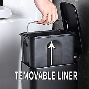 HILFA 5 Liter/ 1.3 Gallon Compact Stainless Steel Rectangular Step Trash can, Bathroom Trash can, Kitchen Trash can,Matte Black,SB3200-MB