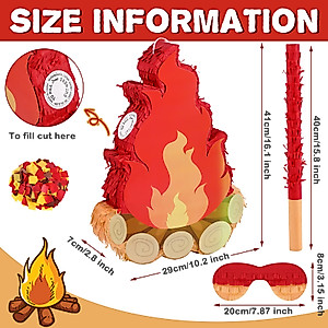 Small Camping Campfire Piñata Fake Flame Party Birthday Party Decoration Camping Adventure Baby Shower Photo Props with Wooden Stick Paper Confetti Set for Kids Boys and Girls,16.1 x 10.2 x 2.8 Inch