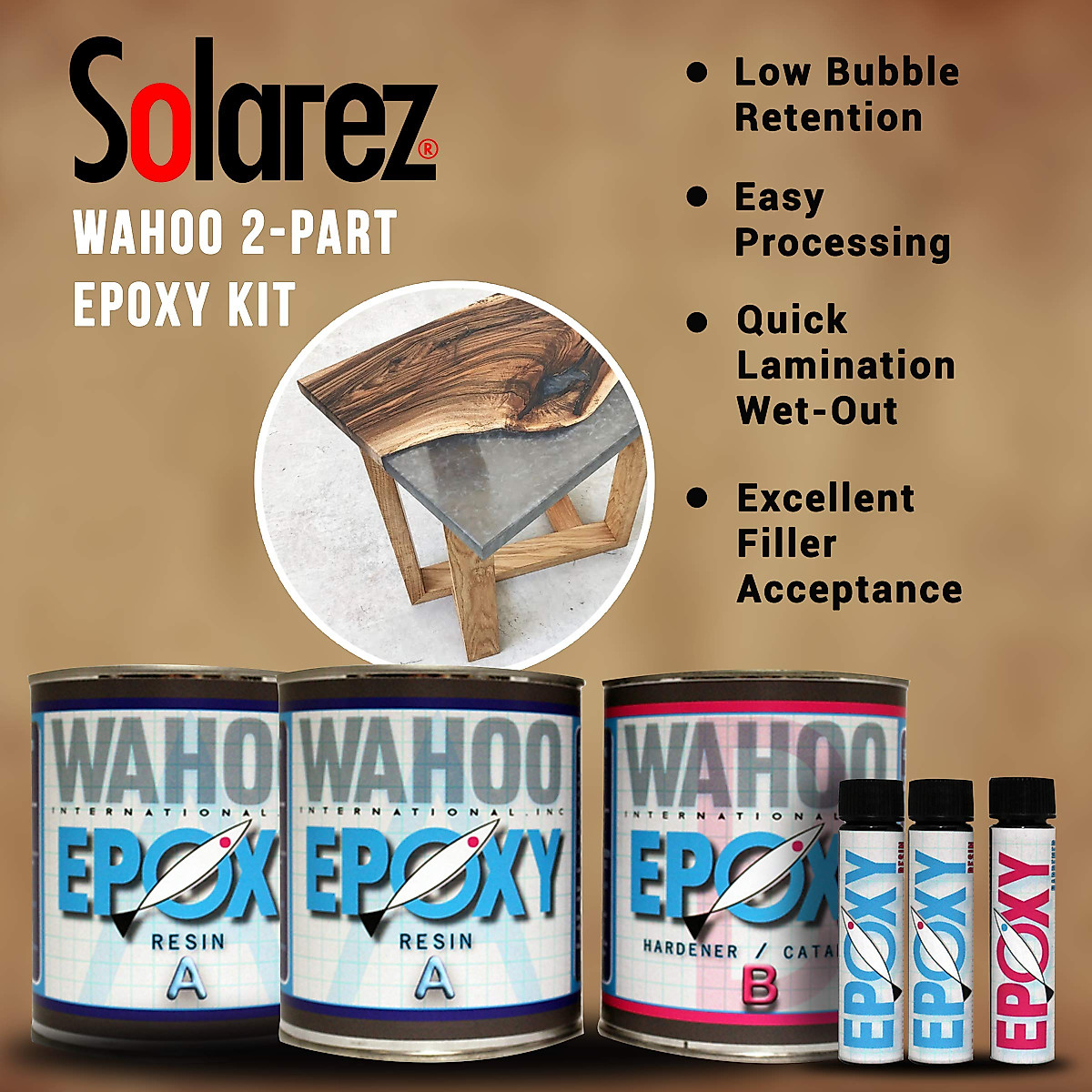Solarez WAHOO 2-Part Epoxy Kit (Resin + Hardener) (3 Oz) Clear Aliphatic Epoxy Resin ~ Low Viscosity, Quick Lamination Wet-Out, Low Bubble Retention, A1 Filler Acceptance ~Made in The USA!
