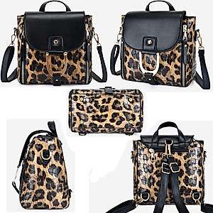ZiMing Women Handbags Wallet Set Leopard Print Leather Purses Small Backpack Crossbody Shoulder Bags Wristband Wallet 4 Pcs