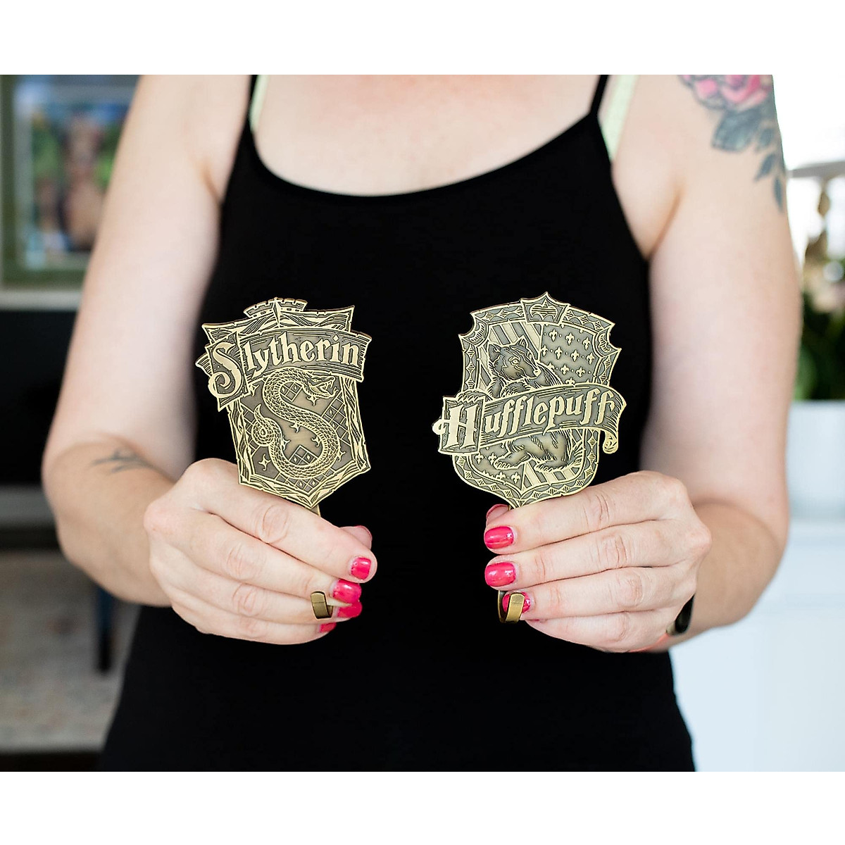 Harry Potter Gold Hogwarts Houses Wall Hooks Storage Rack Organizer, Set of 4 | Freestanding Hat And Coat Rack Wall Mount, Home Decor Room Essentials | Official Wizarding World Gifts And Collectibles