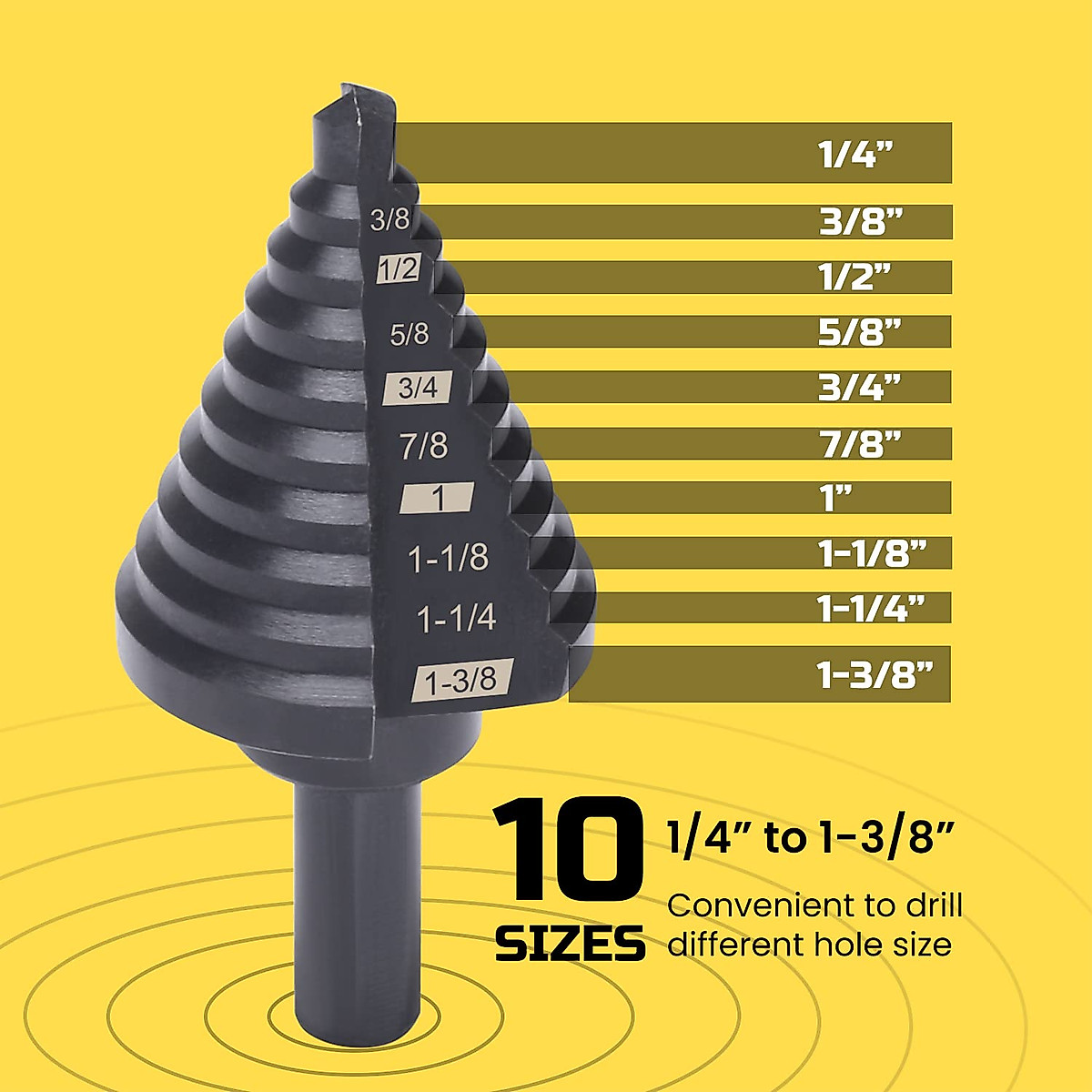Lichamp Step Drill Bit for Metal Sheet Heavy Duty, Genuine M2 HSS Step Up Down Drill Bit Stepper Unibit for Steel Hole, 10 Sizes from 1/4 to 1-3/8 inches
