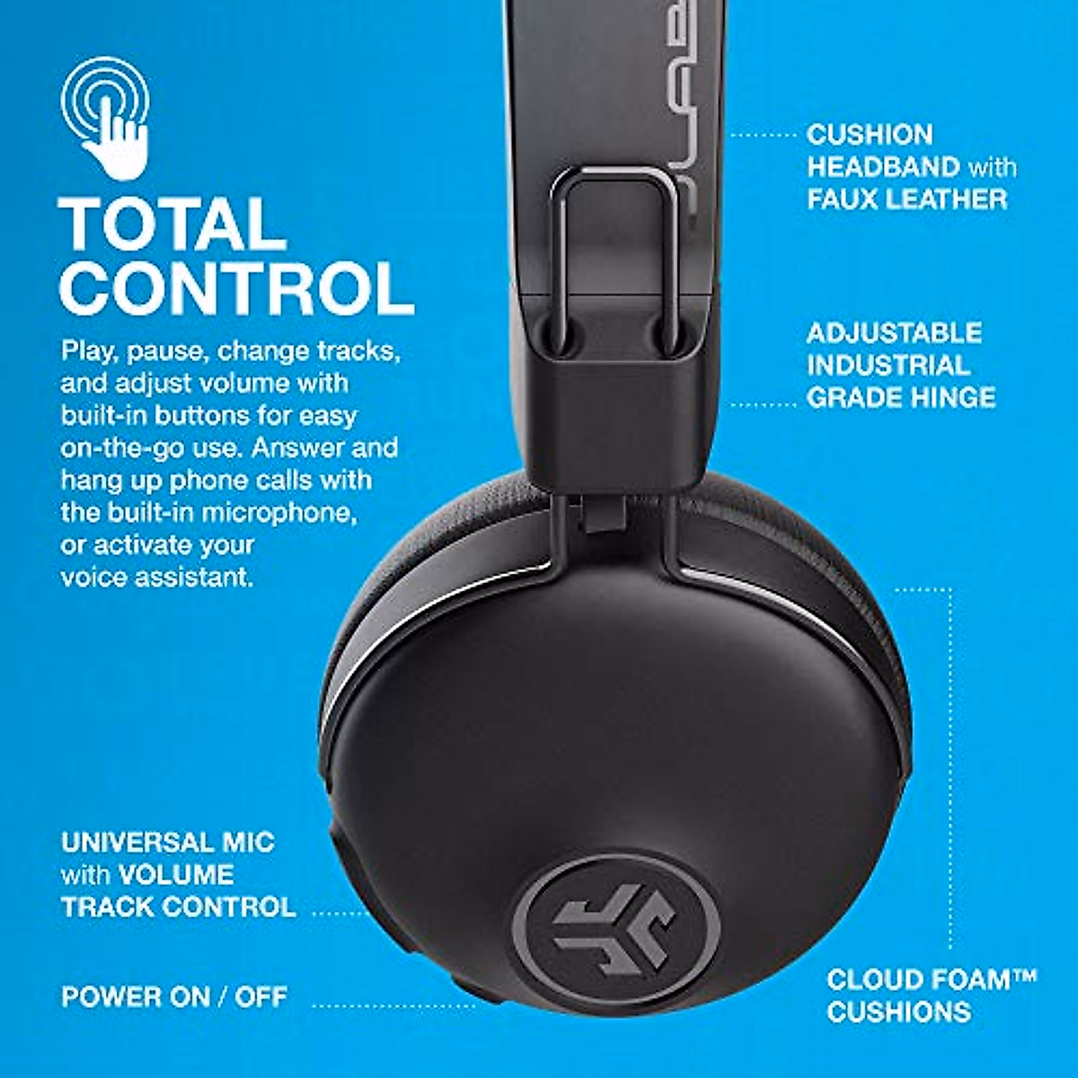 JLab Studio ANC On-Ear Wireless Headphones | Black | 34+ Hour Bluetooth 5 Playtime - 28+ Hour with Active Noise Cancellation | EQ3 Custom Sound | Ultra-Plush Faux Leather & Cloud Foam Cushions