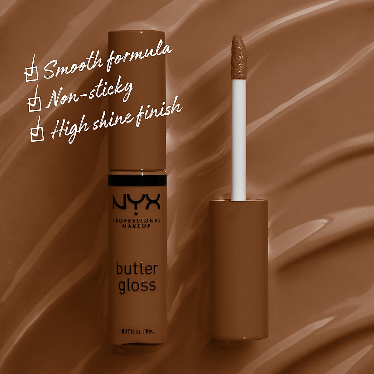 NYX PROFESSIONAL MAKEUP Butter Gloss Brown Sugar, Non-Sticky Lip Gloss - Caramelt (Medium Brown)