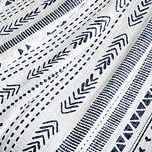 Lush Decor Hygge Stripe Cotton Slub Tassel Fringe Throw Blanet, 60" x 50", Navy & White