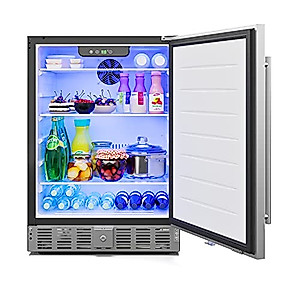 KoolMore 23.4” Built-In Mini Fridge for Food and Beverages with Glass Shelves, Stainless Steel Door, Adjustable Temperature, LED Light, for Home, Office, Garage, or Dorm [5 Cu. Ft.] (KM-BIR5C-SS)