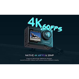 COOAU Sports Action Camera Dual Screen Ultra HD 4K 60FPS 20MP WiFi EIS Touchscreen External Microphone Remote Control Underwater 131 Feet Waterproof Helmet Vlogging Camera with 2x1350mAh Batteries.