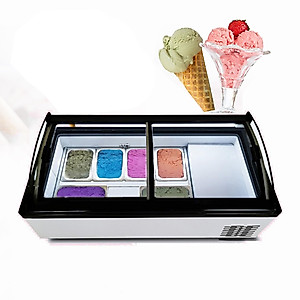 Wixkix Air Cooling Ice Cream Showcase Freezer, 180L Commercial Countertop Gelato Ice Cream Freezer Display Refrigerators, Gelato Dipping Cabinet Italian Ice Cream Display Refrigerated