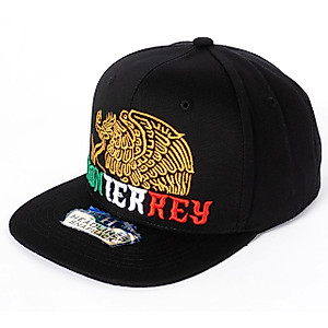 Mexican Hat Mexico State Federal Name Embroidered Snapback Flat Bill Baseball Cap (State-Monterrey) Black