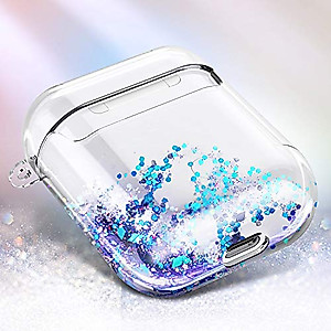 E-Began Glitter Liquid Case Designed for Airpods, Sparkle Flowing Floating Durable Girls Cute Clear Hard Cover Carrying Case Compatiable with Apple AirPods 1st/2nd -Purple/Blue