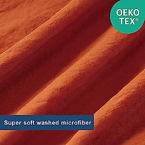 Anluoer Duvet Cover Queen Size,Burnt Orange Duvet Cover Set with Buttons Closure, Ultra Soft Washed Microfiber Bedding Comforter Cover with 2 Pillowcases for All Season(90x90 inches, 3 Pieces)