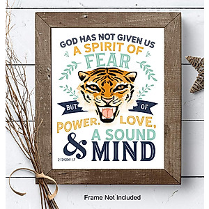 Motivational Inspirational Quote Religious Bible Verse Wall Art - Christian Scripture Tiger Wall Decor for Home, Sunday School, Kids, Boys Bedroom, Living Room, Church - Jungle Animal Catholic Gifts