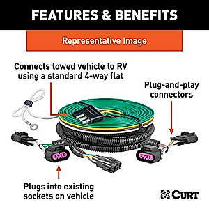 CURT 58916 Custom Towed-Vehicle RV Wiring Harness for Dinghy Towing, Fits Select Dodge, Ram 1500, 2500, 3500 , Black