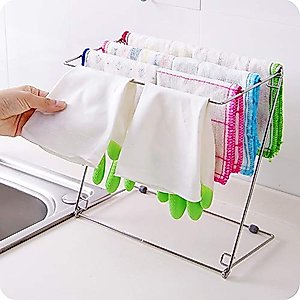 Yizhichu1990 Stainless Steel Rag Drying Racks,Kitchen Bathroom Punch-Free Folding Towels Dish-Towels Storage Rack Stand Holder (1)