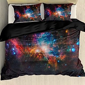 Gearider 3Pcs Dreamy Starry Sky Bedding Set for Teens King Size, Colorful Rainbow Galaxy Comforter Set, Ultra Soft Bedding Sets