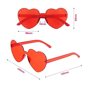 8 Pairs Rimless Sunglasses, Heart Shaped Transparent Candy Color Eyewear, Frameless Glasses Cosplay Party Favor Festival Christmas Birthday Outfits for Women, Man, Boys, Girls (L2US-2993464)