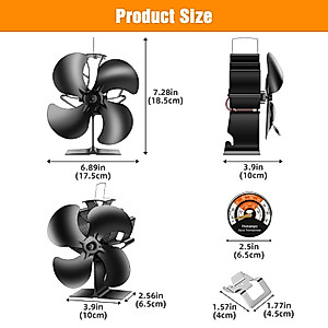 Hanaoyo Wood Stove Fan for Buddy Heater, Heat Powered Stove Fan Slot Lock Design with Bracket for Heaters, Thermal Fireplace Fan Non Electric for Camping/Picnics/Pellet/Wood Burning Stove/Fireplace
