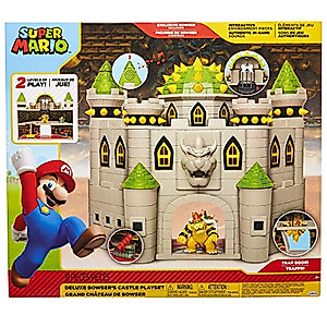 Super Mario Nintendo Deluxe Bowser's Castle Playset with 2.5" Exclusive Articulated Bowser Action Figure, Interactive Play Set with Authentic in-Game Sounds