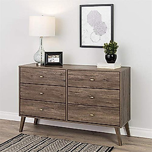 Prepac Milo Mid-Century 6 Drawer Dresser For Bedroom, 16" D x 52.25" W x 33" H, Drifted Gray