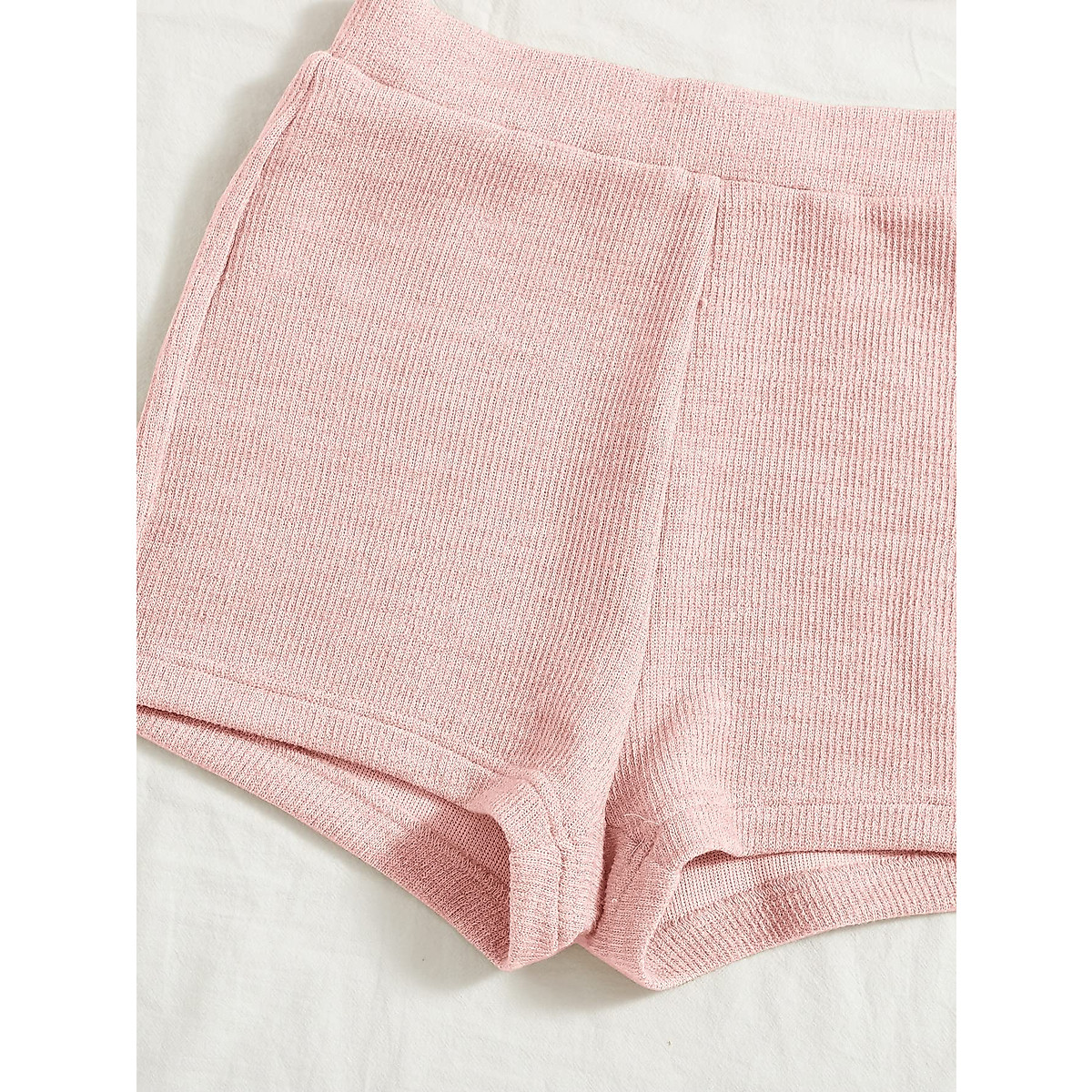 Verdusa Women's 2 Piece Outfit Ribbed Crop Bandeau Tube Top and Biker Track Shorts Sets Light Pink XS