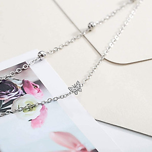 14K Butterfly Silver - Adjustable Layered - Jewelry Anklet Gifts for Women Teen Girls