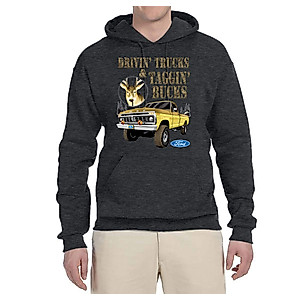 Wild Bobby Driving Trucks and Taggin Bucks Retro Ford F150 Hunting Cars and Trucks Unisex Graphic Hoodie Sweatshirt, Heather Black, Medium