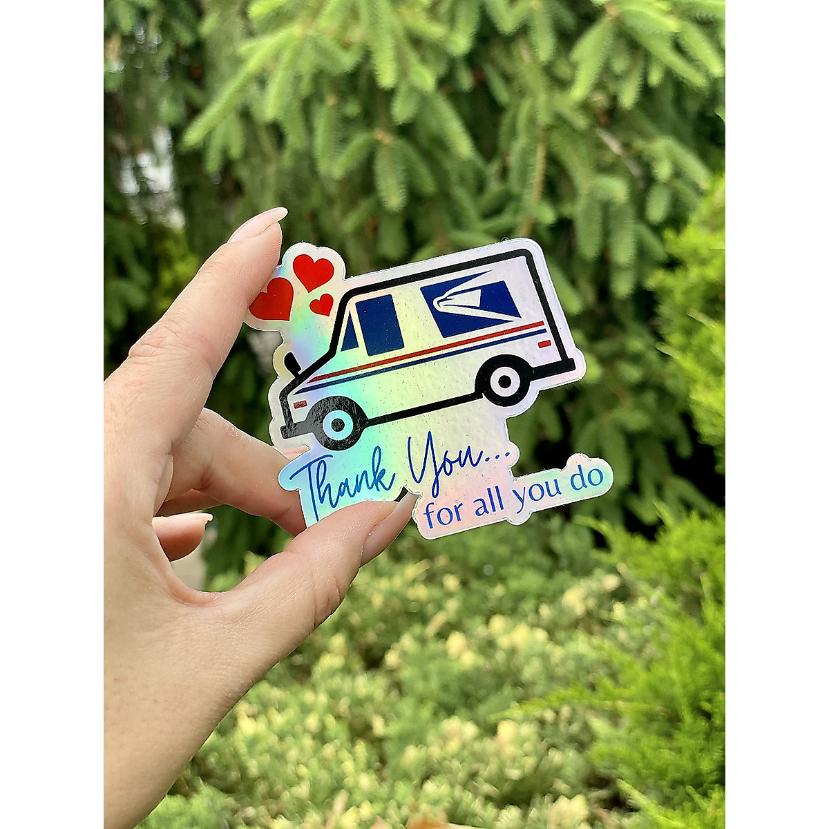 Thank You Postal Holographic Sign Waterproof Vinyl Sticker Decal for Mailbox Quality Mailman Post Box UV Laminated Thanks Mail Truck Carrier Appreciation USPS Used for Laptop, Letter Seal, Outdoor