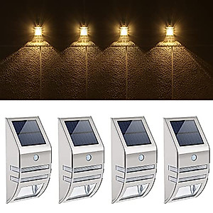 Roopure Solar Fence Lights Outdoor Waterproof, Solar Motion Lights Wall Mounted, Metal Solar Deck Lights, Auto On/Off Decorative Accent Light Security for Steps Stairs Post Yard, Warm Light, 4 Pack