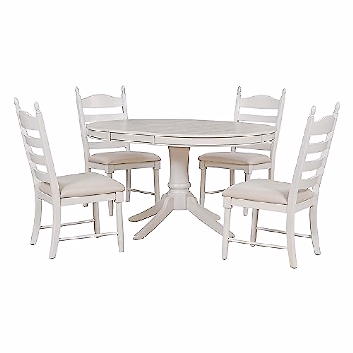 POCIYIHOME 5-Piece Retro Functional 42"-58" Wood Round Extendable 4 Upholstered Chairs, Set of 5, Family Dining Table Set for Restaurant, Kitchen (Antique White)