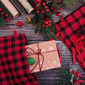 Aneco 3 Pack Christmas Cotton Buffalo Plaid Xmas Bags 23 by 17.5 Inches Large Size Drawstring Bag Stocking Storage Sack Present Party Favors Bags