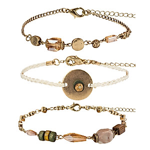 SPUNKYsoul Discontinued Handmade Boho Beaded Bangle Bracelet Rope Braided Set for Women (3 PC SET GOLD)