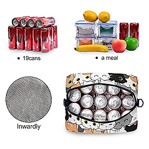 Sinestour Cute Cats Insulated Lunch Bag Box Cartoon Lunch Bag Reusable Cooler Adjustable Shoulder Strap for School Office Picnic Adults Men Women