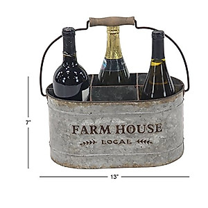 Deco 79 Metal Galvanized Farm House 6 Bottle Wine Holder, 13" x 9" x 7", Gray