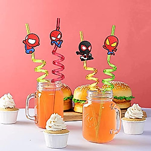 24 Spiderman Party Favors Reusable Drinking Straws 8 Designs Great for Spiderman Birthday Party Supplies with 2 Cleaning Brushes