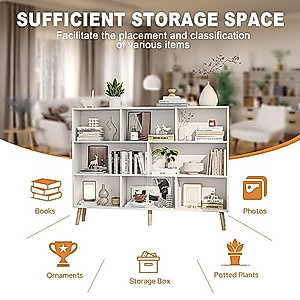 VICLLAX Wood 3 Tier Storage Shelf, 8 Cubes Free Standing Bookshelf with Legs, Display Bookcase for Living Room, Bedroom, Kids Room, Office, White