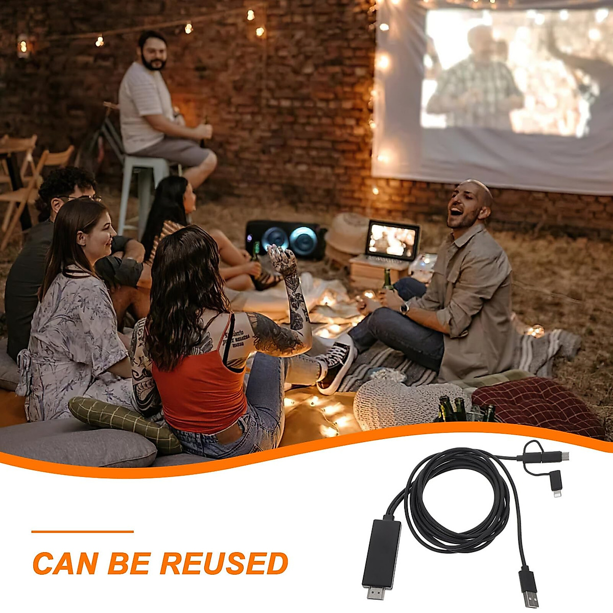 UKCOCO 1M 3 in 1 USB Female to HDMI Male Charger Cable Splitter Adapter Converter with USB Power for Windows and Android Data Transfer (Black)