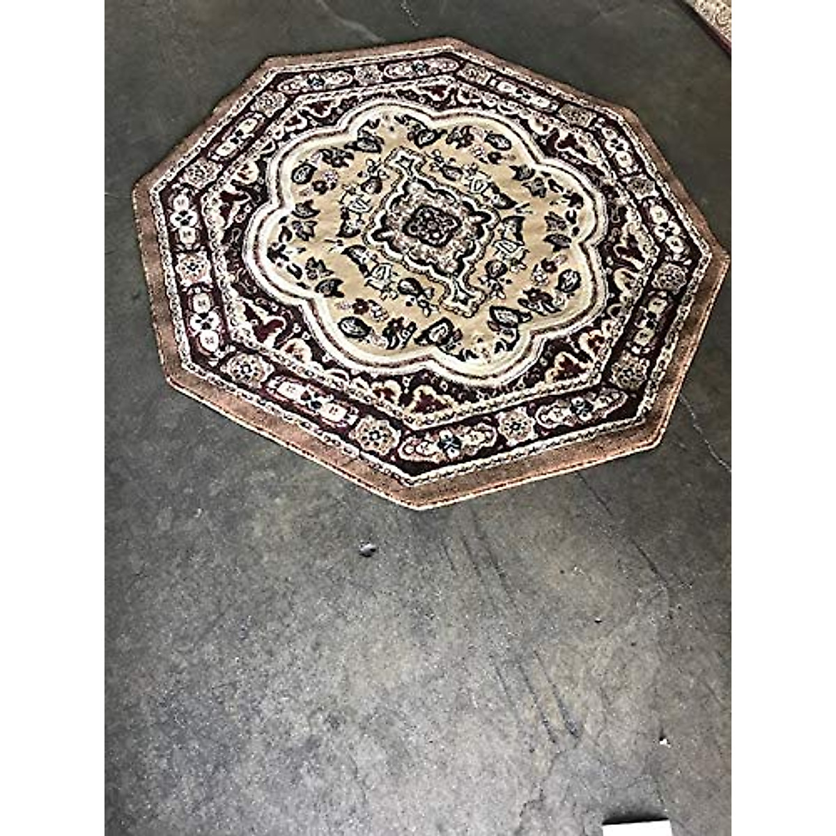 Traditional Octagon Persian Rug Beige Brown Burgundy & Black Design 520 (4 Feet X 4 Feet)