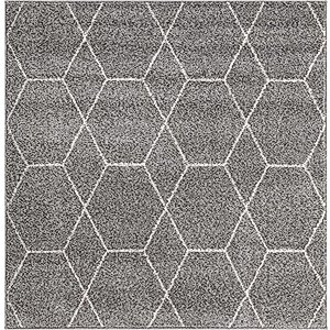 Unique Loom Trellis Frieze Collection Area Rug - Geometric (4' Square, Light Gray/ Ivory)