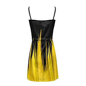WYTong Patchwork Cami Dress Women's Fashion Casual Minidress,V-Neck Sleeveless Strap Open Back Sexy Print Loose Dress(Yellow-C,Small)