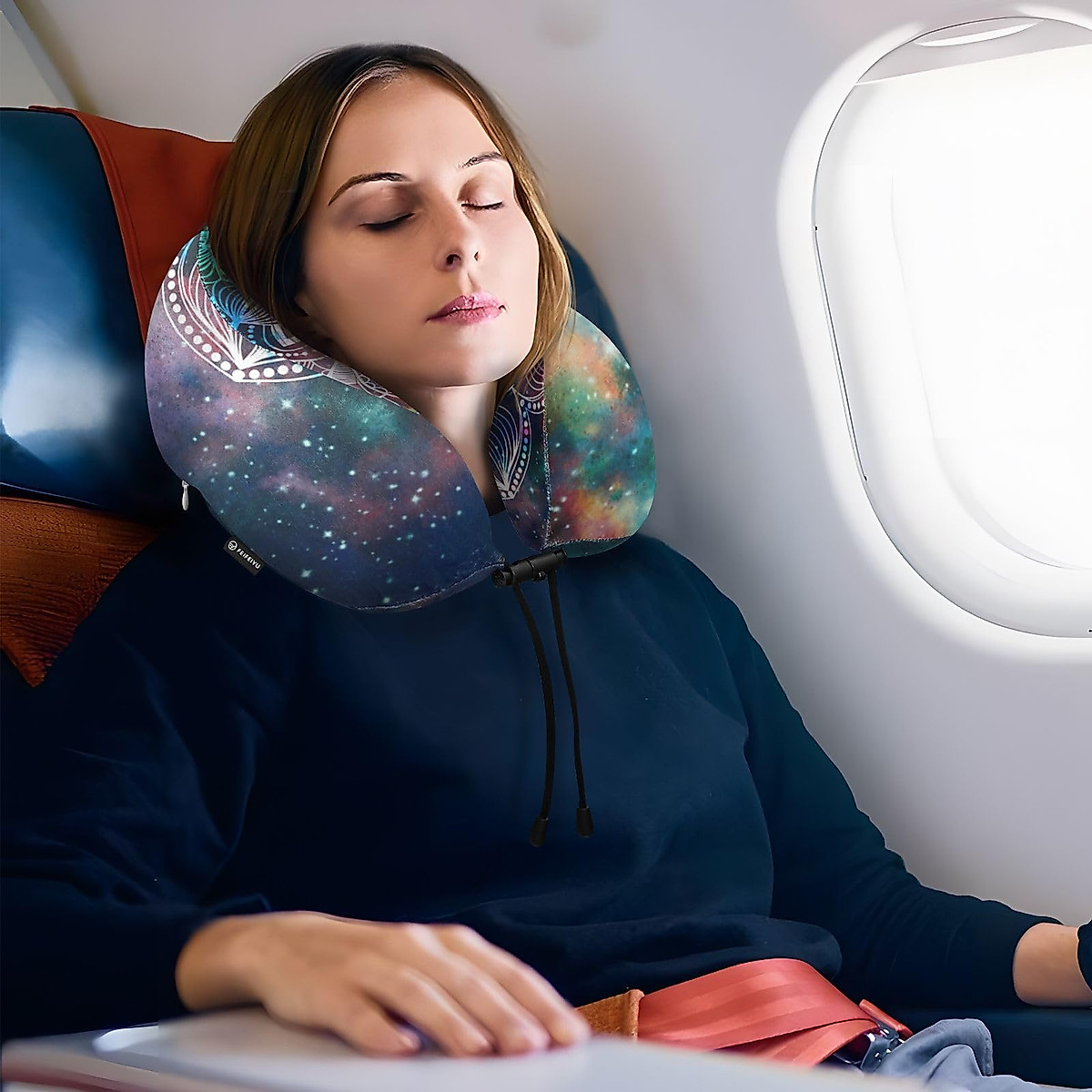 ALAZA Galaxy Mandala Neck Pillow Travel for Sleeping Airplane Travel Kit with Snap Clip & Storage Bag
