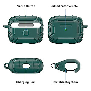 Valkit Compatible Airpods Pro Case Cover for Men, Hard Shell Rugged Shockproof Case Cool Armor Air Pod Pro Case Protective Cover Women with Keychain iPod Pro Skin for Airpod Pro 2019, Green