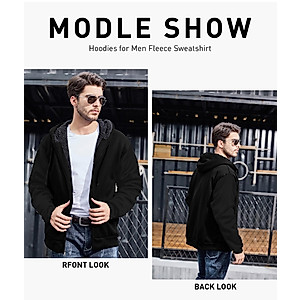 GEEK LIGHTING Hoodies for Men Heavyweight Fleece Sweatshirt - Full Zip Up Thick Sherpa Lined, Pure black L