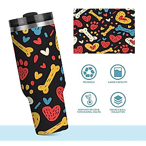 FRCSDIY Bones and Love Insulated Tumbler with Handle and Straw Lid,30oz Leakproof Stainless Steel Cup BPA-Free Water Bottle