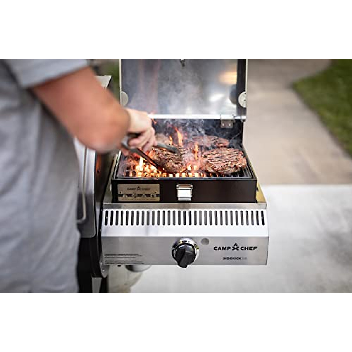 Camp Chef Sidekick Sear Grill Accessory, BBQ Deluxe Grill Box included, 14" cooking system compatible, Stainless/Black