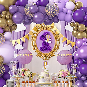 150Pcs Purple Balloon Garland Arch Kit, Butterfly Dark Purple Gold Lavender Metallic Light Pastel lilac Confetti Balloons for Girl Princess Butterfly Birthday Baby Shower Wedding Party Decorations
