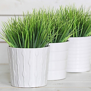 EZFLOWERY 4 Pcs Artificial Plastic Green Wheat Grass, Shrubs, Bushes, Fake Plants, Indoor, Outdoor, Home, Garden, Veranda, Kitchen, Office, Hotel, Table, Window Box, Shelf Decoration. (4, Wheat Grass)